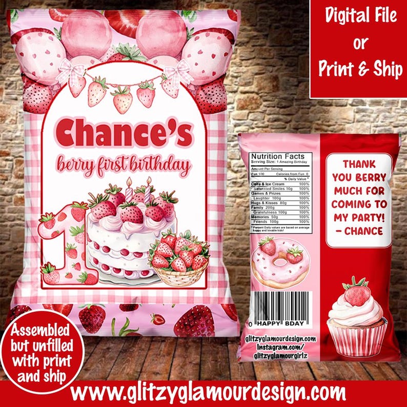 Berry 1st Chip Bag, Berry 1st Party Favor, Strawberry Party Favor ...
