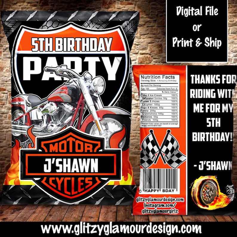Motorcycle Chip Bag, Motorcycle Birthday, 50th Birthday, Biker Birthday ...