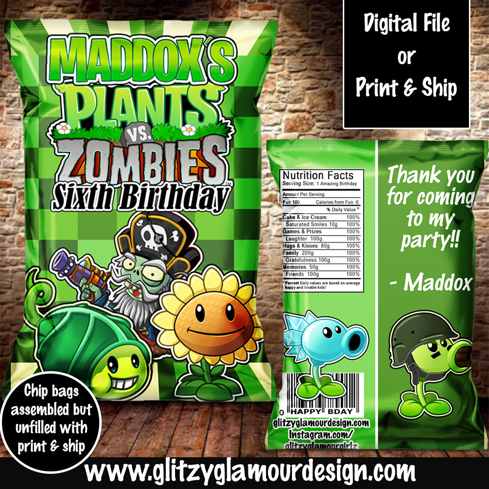 Plants Vs Zombies Chip Bag, Plants Vs Zombies Favor, Plants Vs Zombies ...