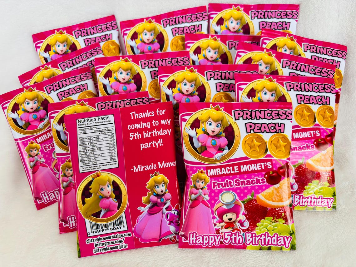 Princess Peach Fruit Snack, Princess Peach Party Favor, Princess Peach ...