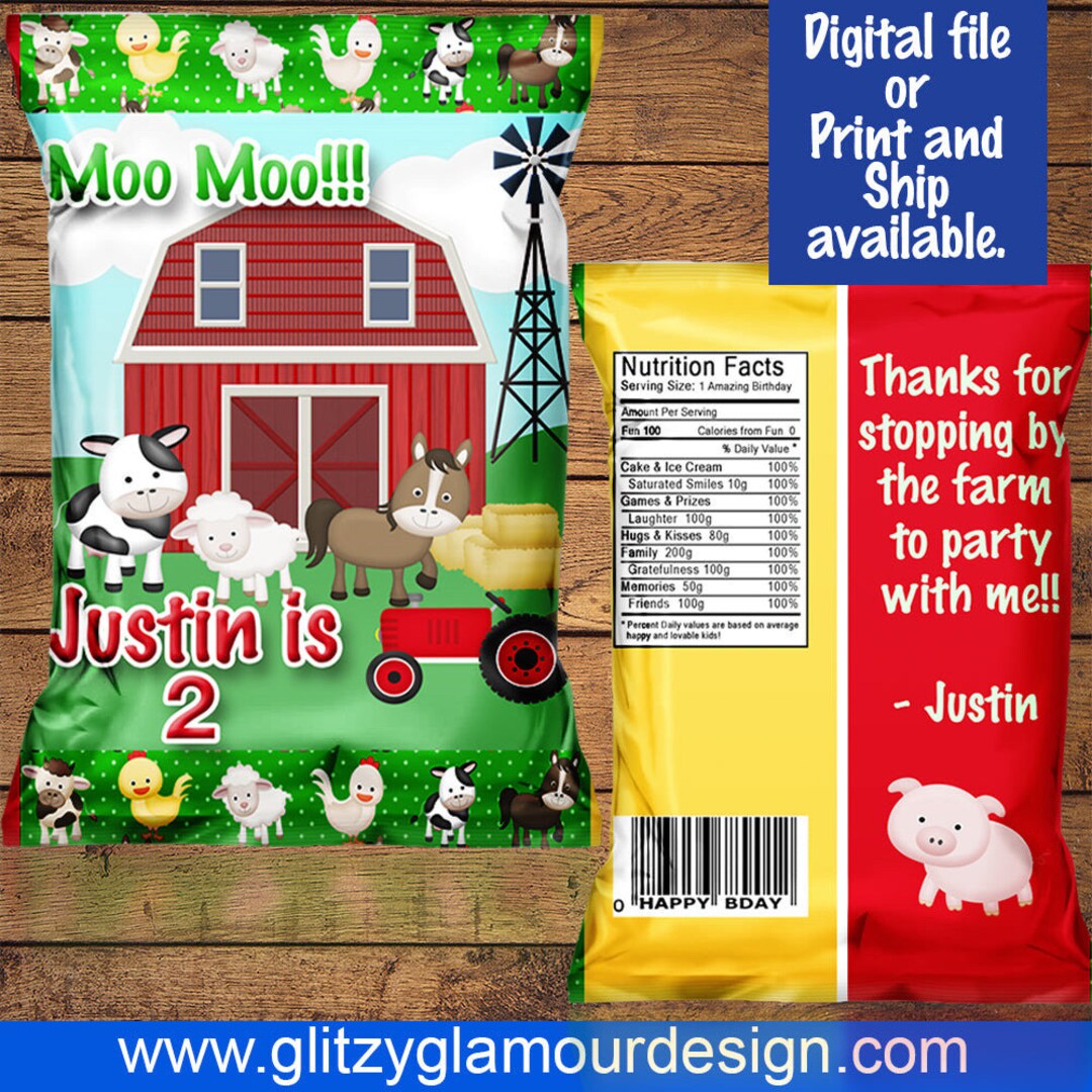 Farm Animal Chip Bag, Farm Animal Birthday Favor, Barn Animal Favor ...