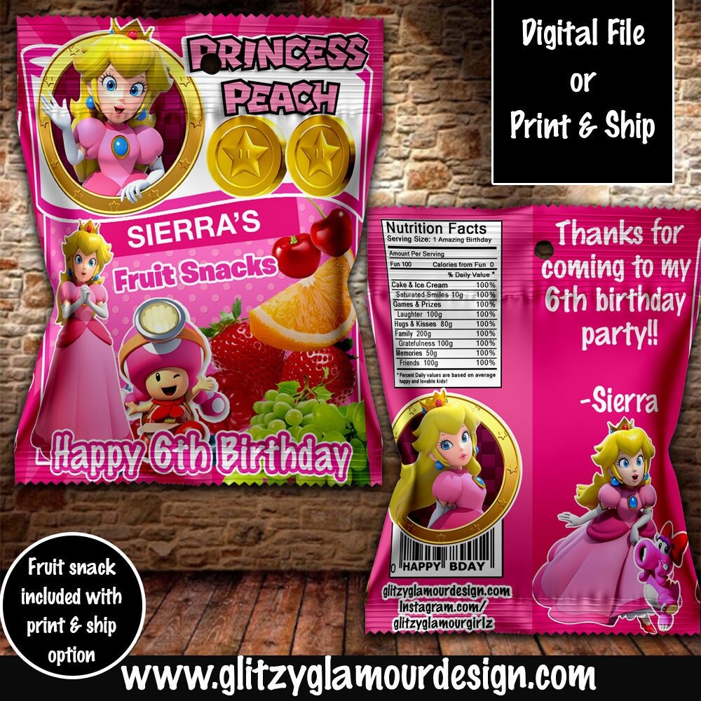 Princess Peach Fruit Snack, Princess Peach Party Favor, Princess Peach ...