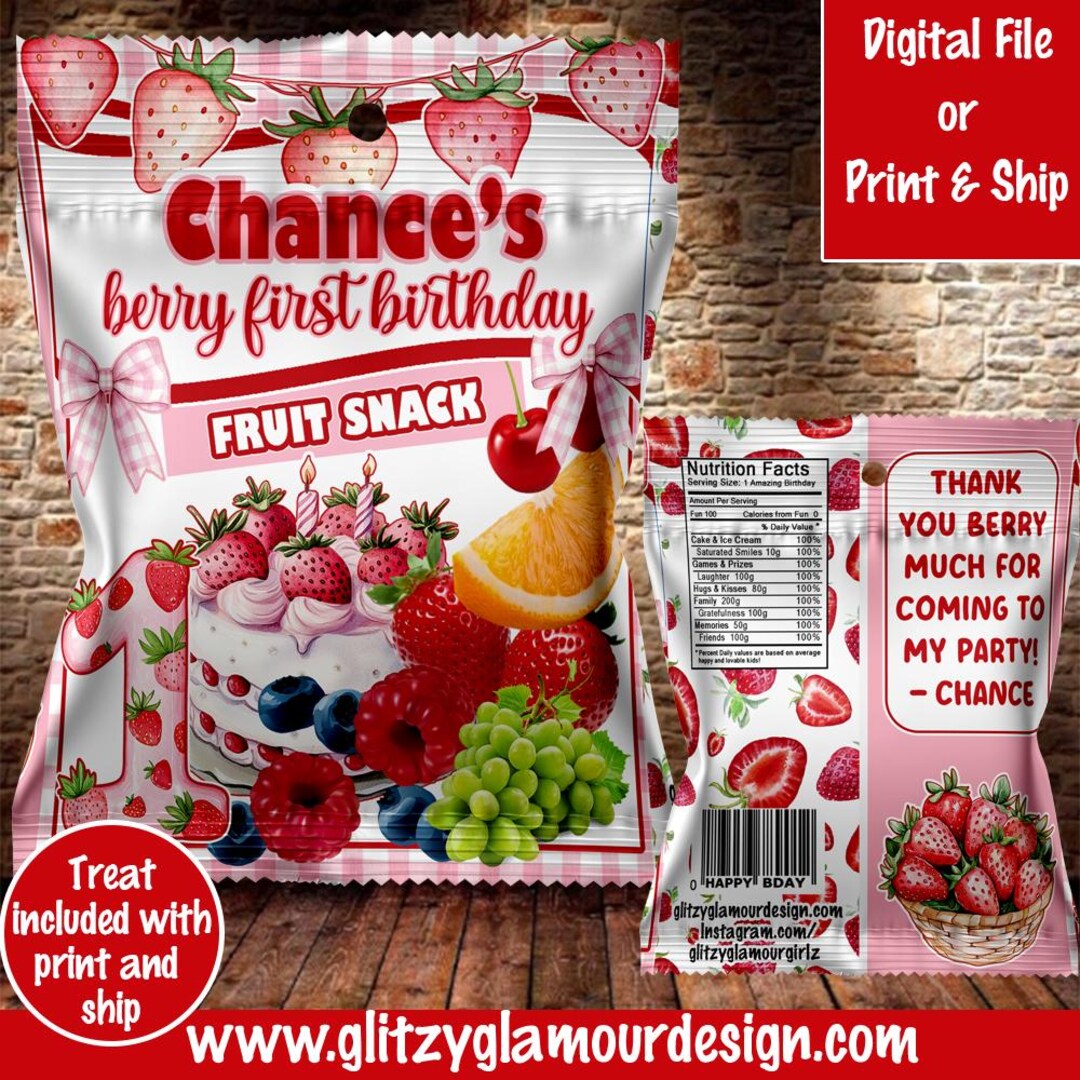 Strawberry Fruit Snack, Berry 1st Party Favor, Berry 1st Birthday Party ...