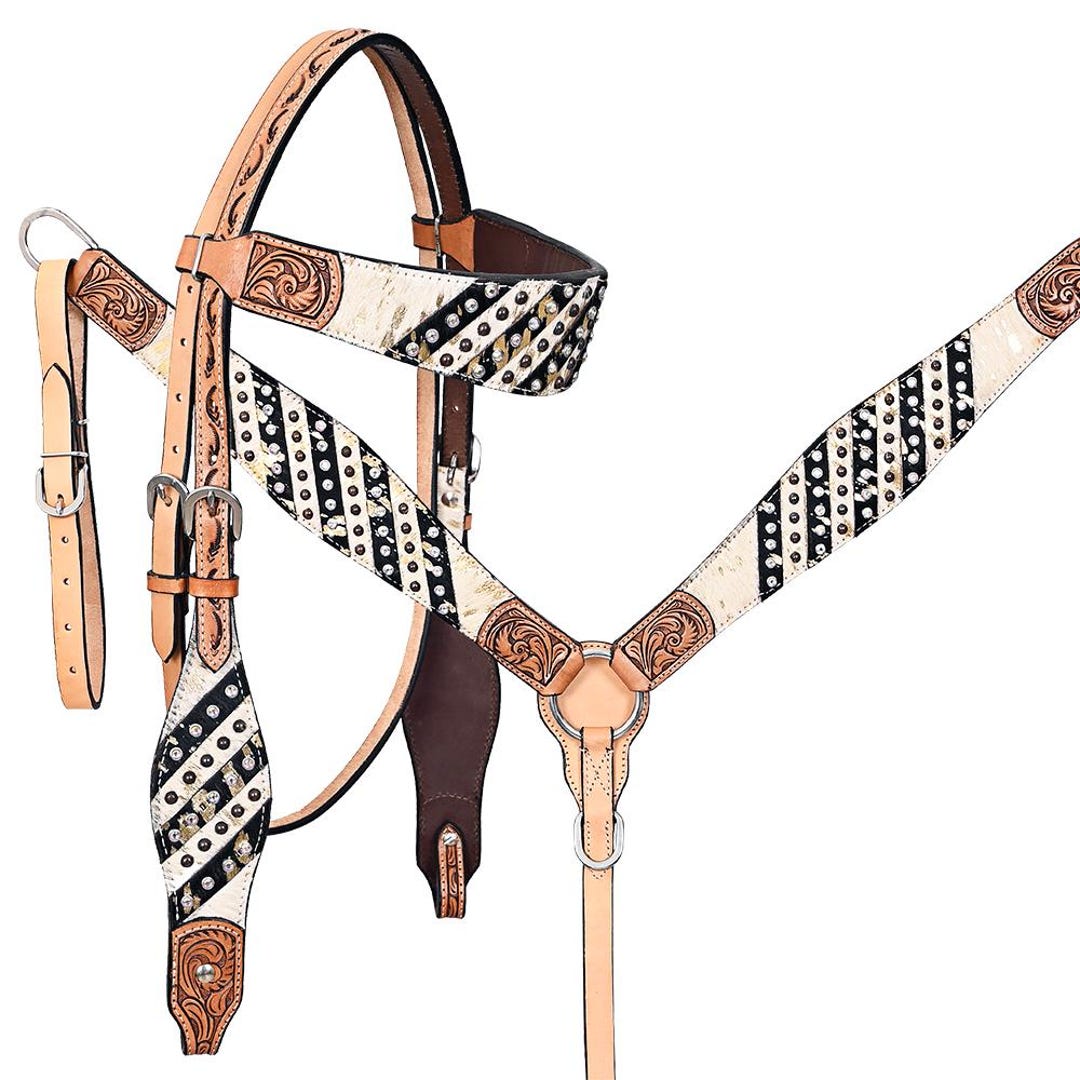 American Beautiful Western Horse Headstall Breast Collar Floral Hand ...