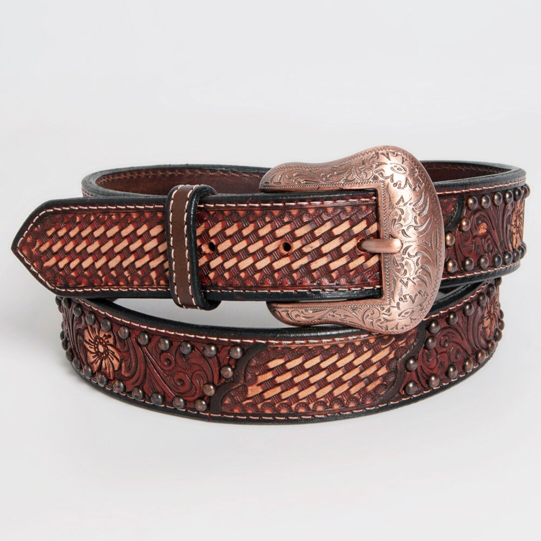 Floral Beautifully Hand Crafted in Genuine Western Fashion Leather Men ...