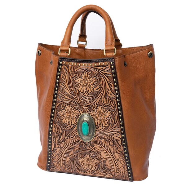 Leather Tote Turquoise Stones - Etsy