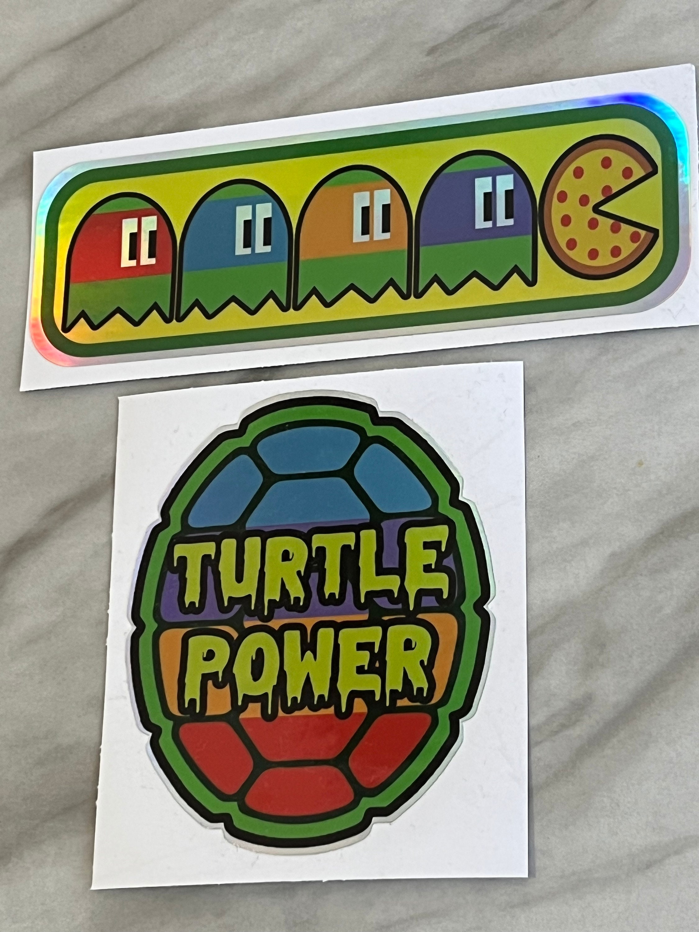 Turtle Power Holographic Stickers, TMNT Pizza Pac Man Inspired (2 ...