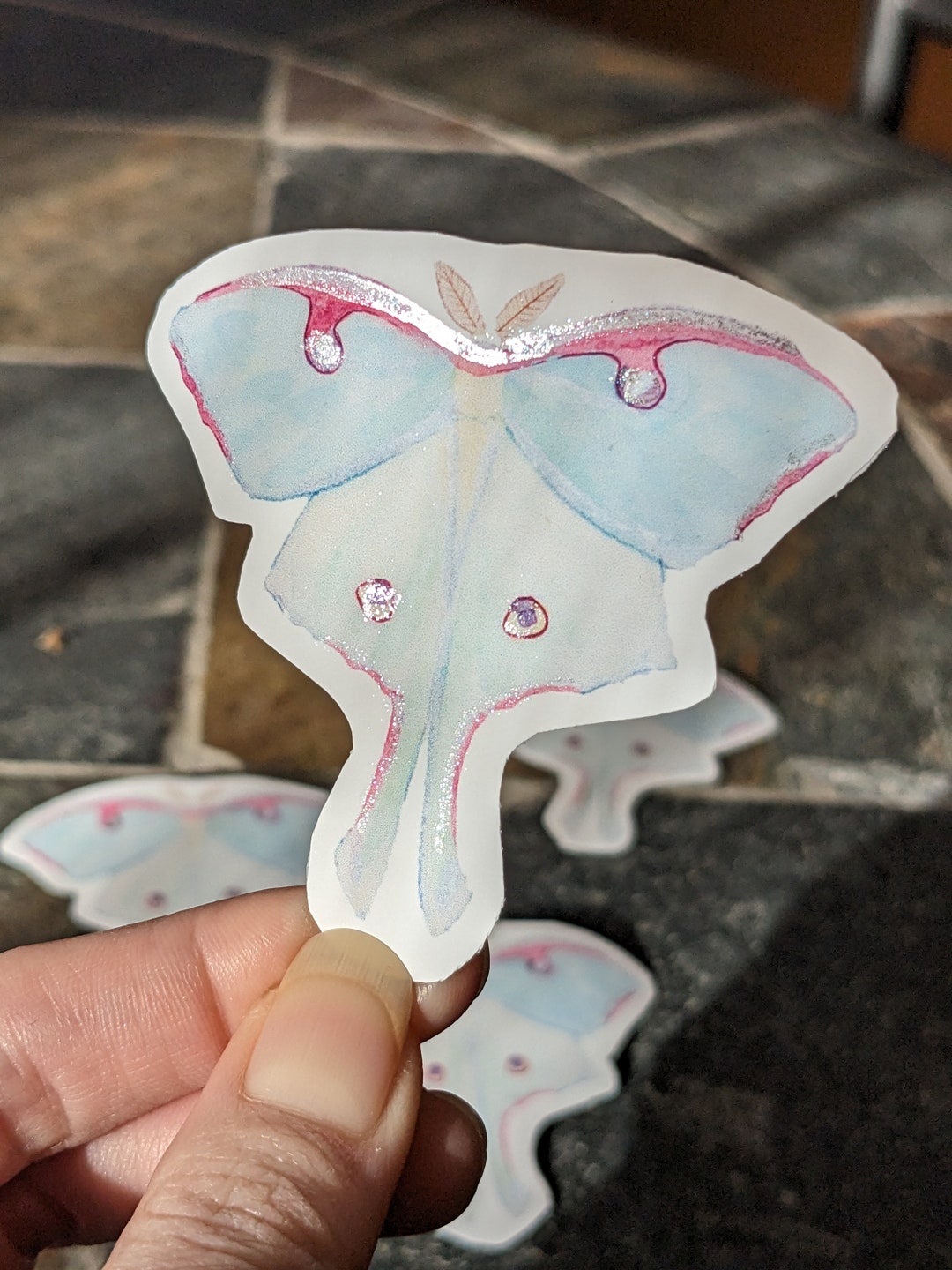 Luna Moth Hand Embellished Vinyl Sticker - Etsy