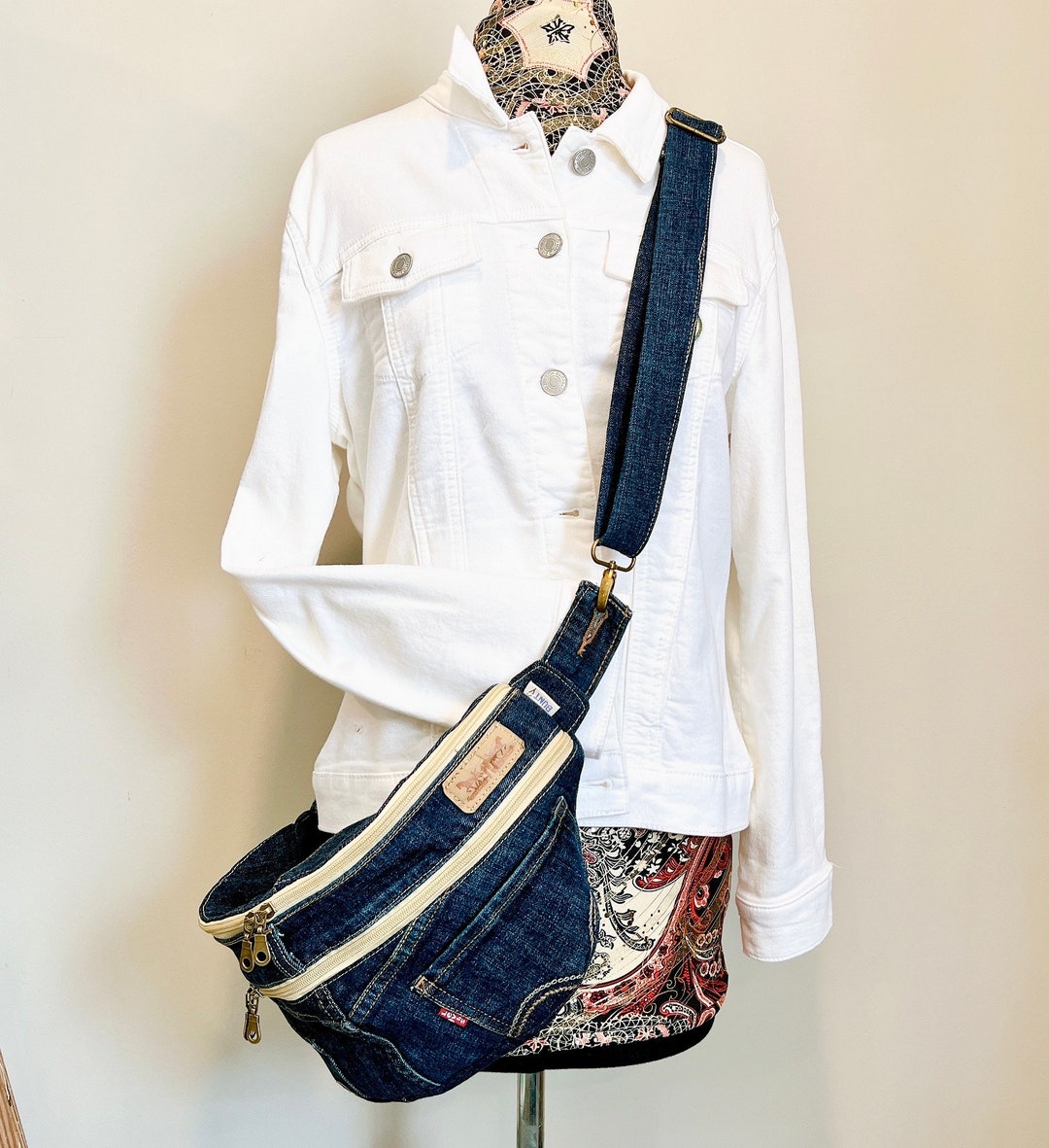 Sling Bag From Reused Fabric, 2 Slide-in Pockets, 2 Two-way Zipper ...