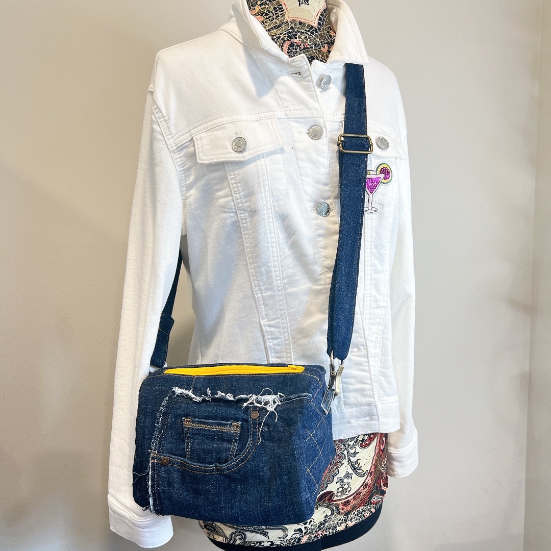 Cute Dark Blue Denim Purse, Small Size, Comfortable Adjustable Strap ...