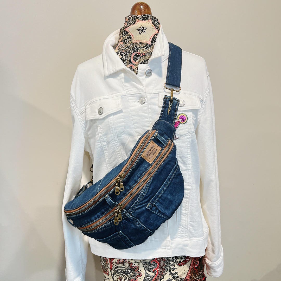 Fanny Pack, Dark Signature Levi Jean Fanny Pack, Denim Waist Bag, Bum ...