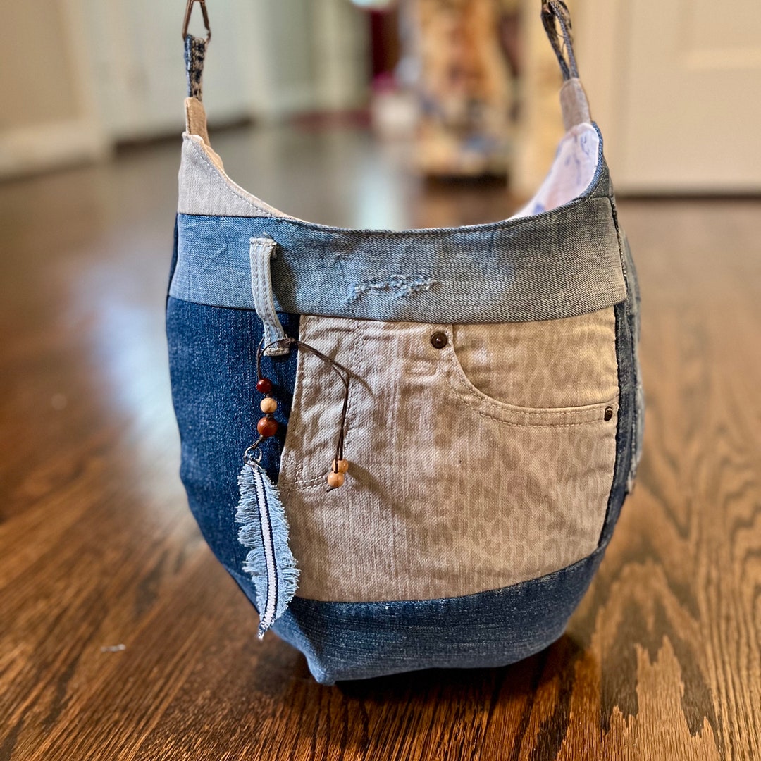 Patchwork Denim Purse, Jean Handbag, Different Shades of Denim & Animal ...