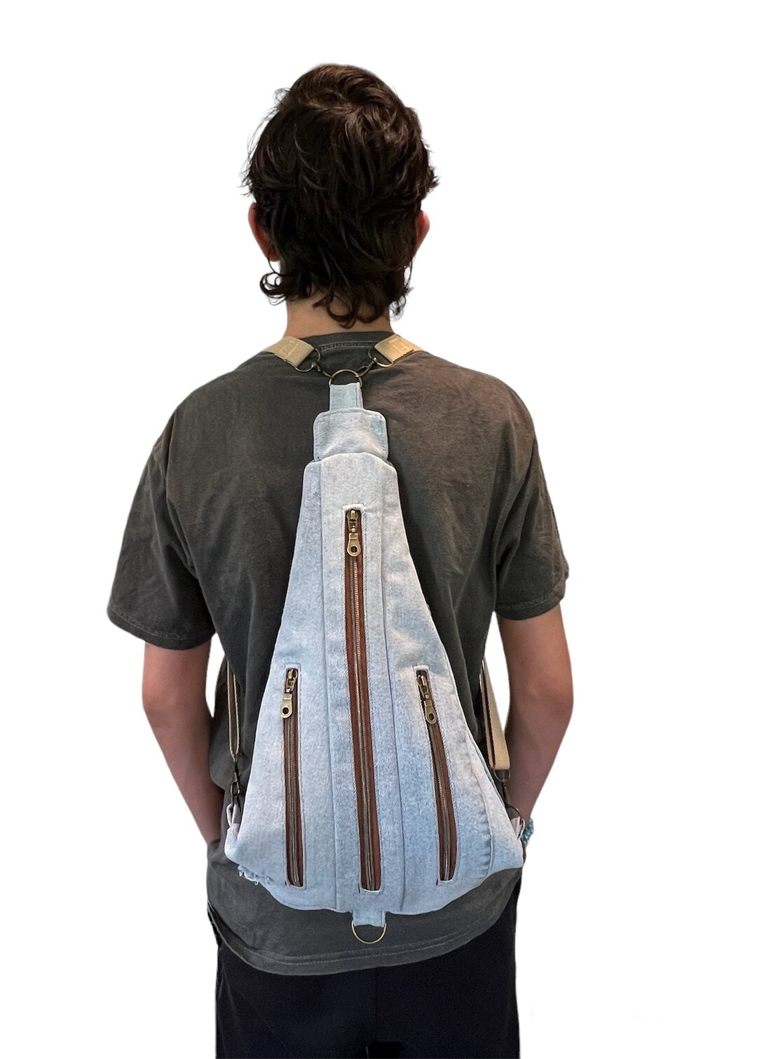 Jean Mini Backpack, Denim Backpack With 3 Zippers and Back Pocket ...