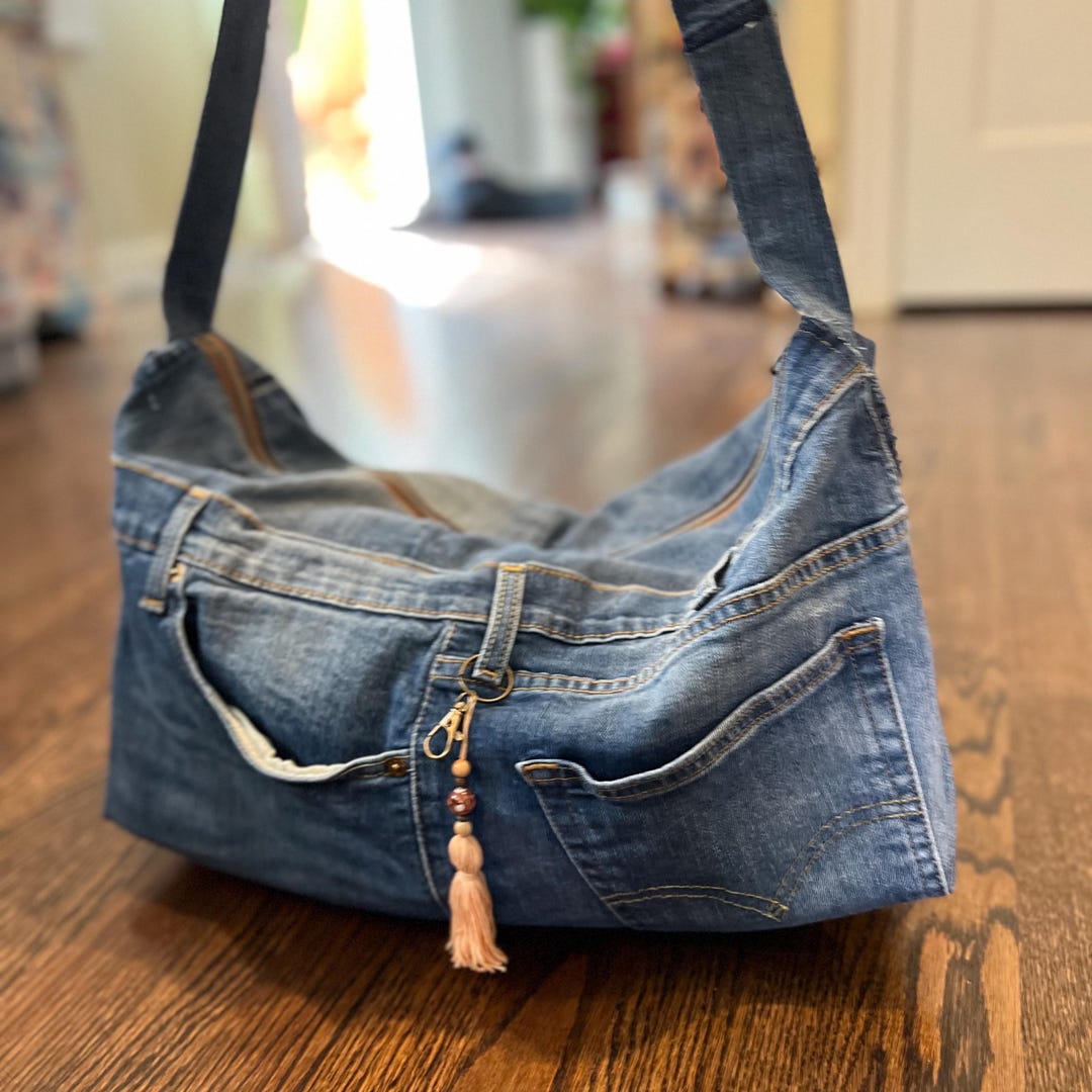 Upcycled Denim Hobo Bag: Oversized Jean Shopper, Travel Duffelbag ...