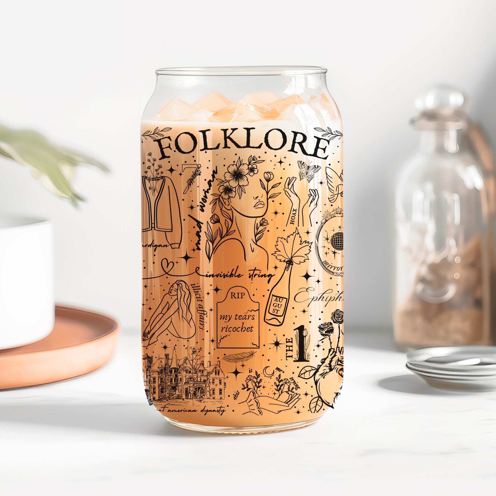Folklore Tracklist Glass Tumbler, Folklore Iced Coffee Mug, Swiftea ...