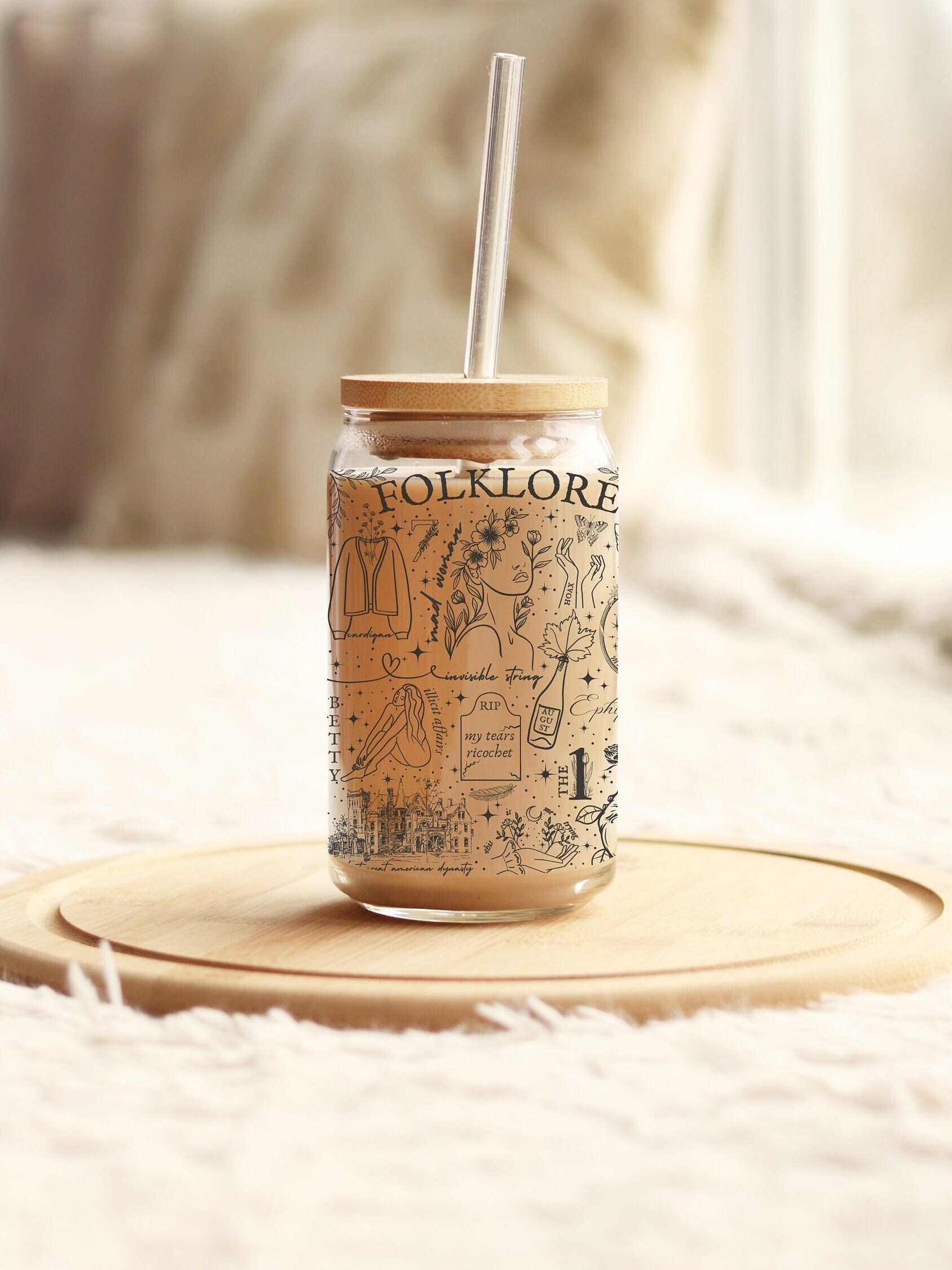 Folklore Tracklist Glass Tumbler, Folklore Iced Coffee Mug, Swiftea ...