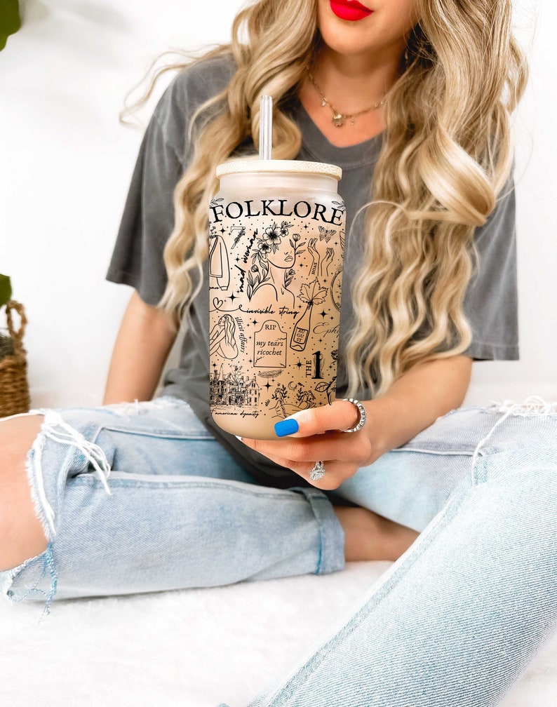 Folklore Tracklist Glass Tumbler, Folklore Iced Coffee Mug, Swiftea ...