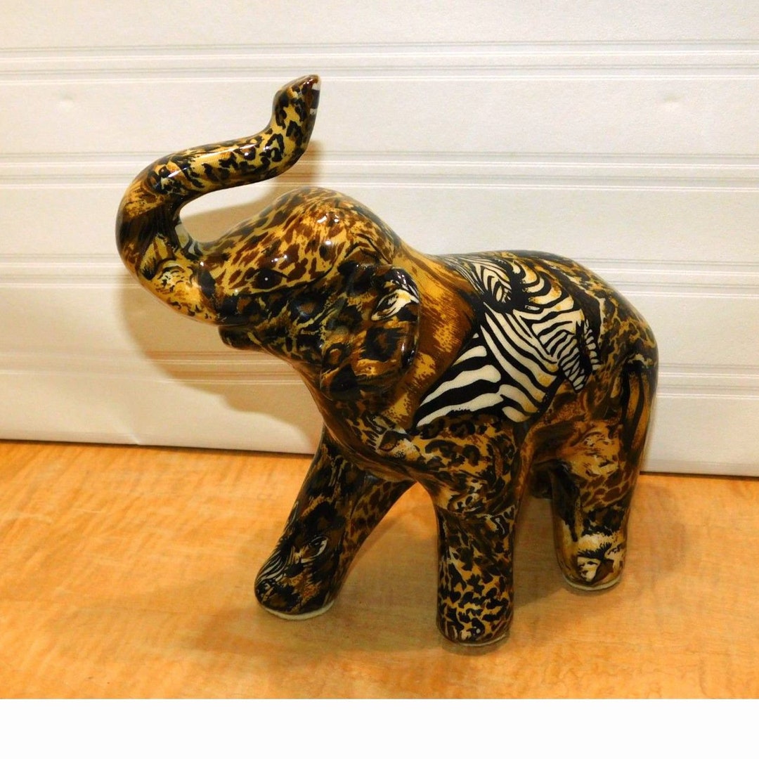 African Safari Animals Jungle Patchwork Glazed Elephant Figurine - Etsy