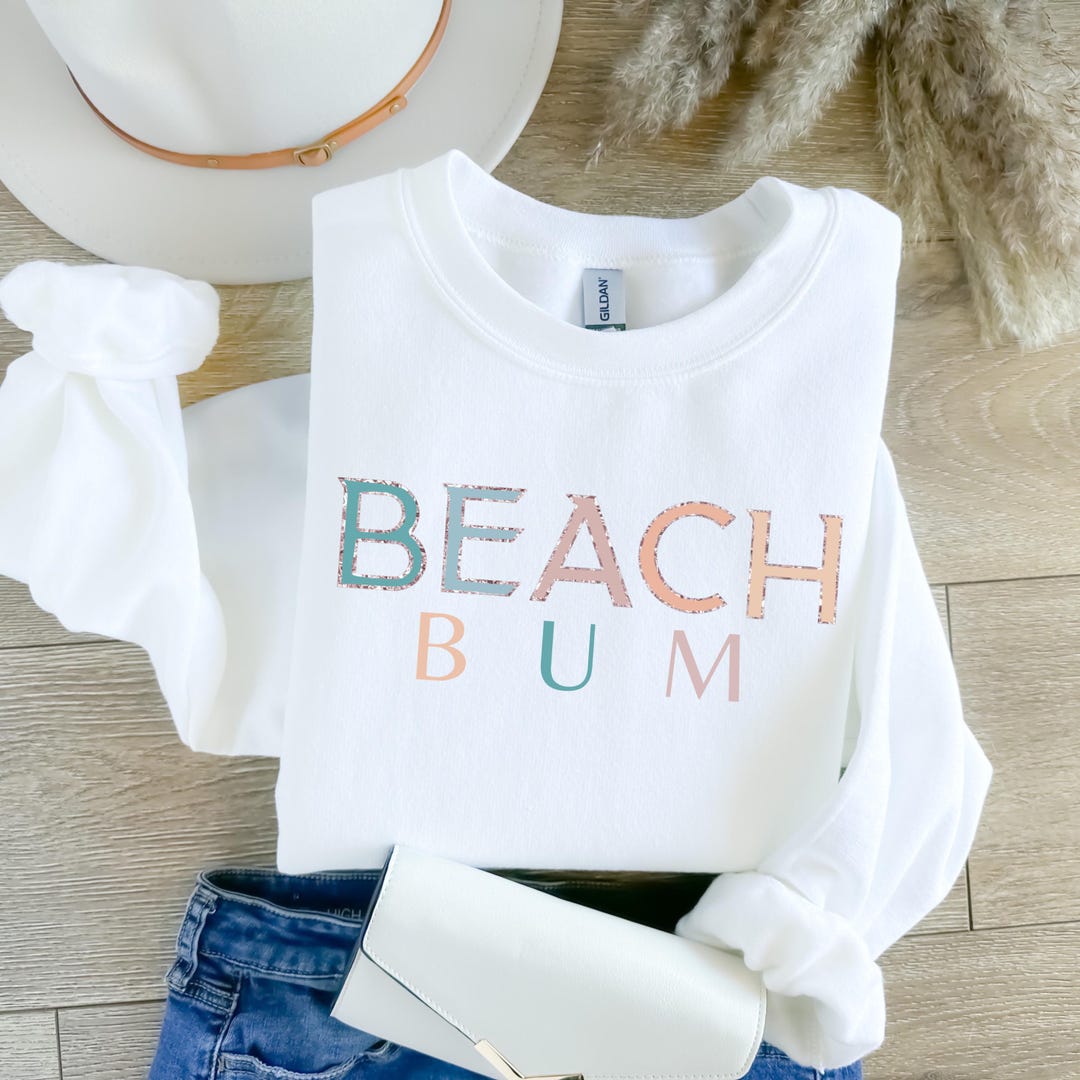Beach Bum Sweatshirt, Beachy Sweater With Faux Sparkles, Summer ...