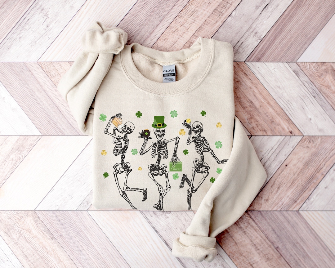 Dancing Skeleton St Patricks Day Sweatshirt, Funny St Patricks Sweater ...