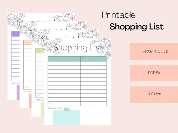 Printable Shopping List - Etsy