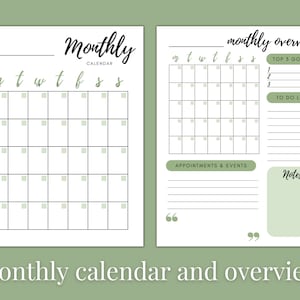 Sage Green 10 Page Planner Printable Monthly Calendar Basic - Etsy