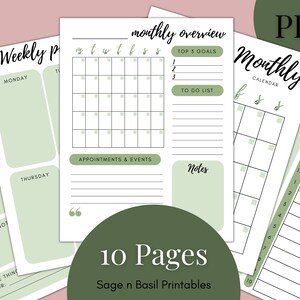 Sage Green 10 Page Planner Printable Monthly Calendar Basic - Etsy