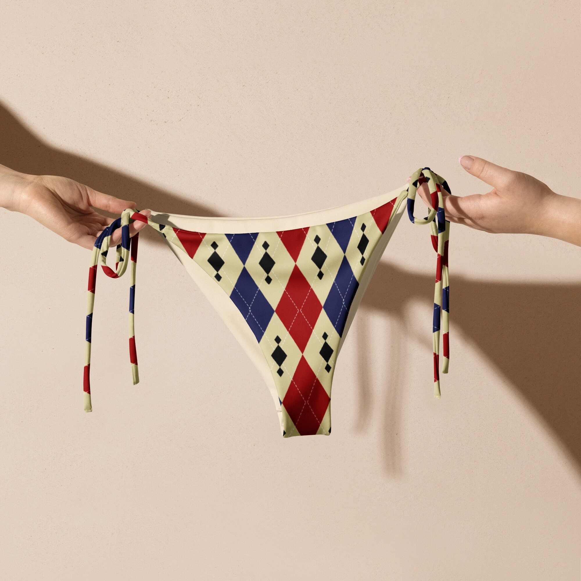 Argyle Navajo Recycled String Bikini Set, Western Electric Navajo Clothing, Trendy Swimwear, Two ...