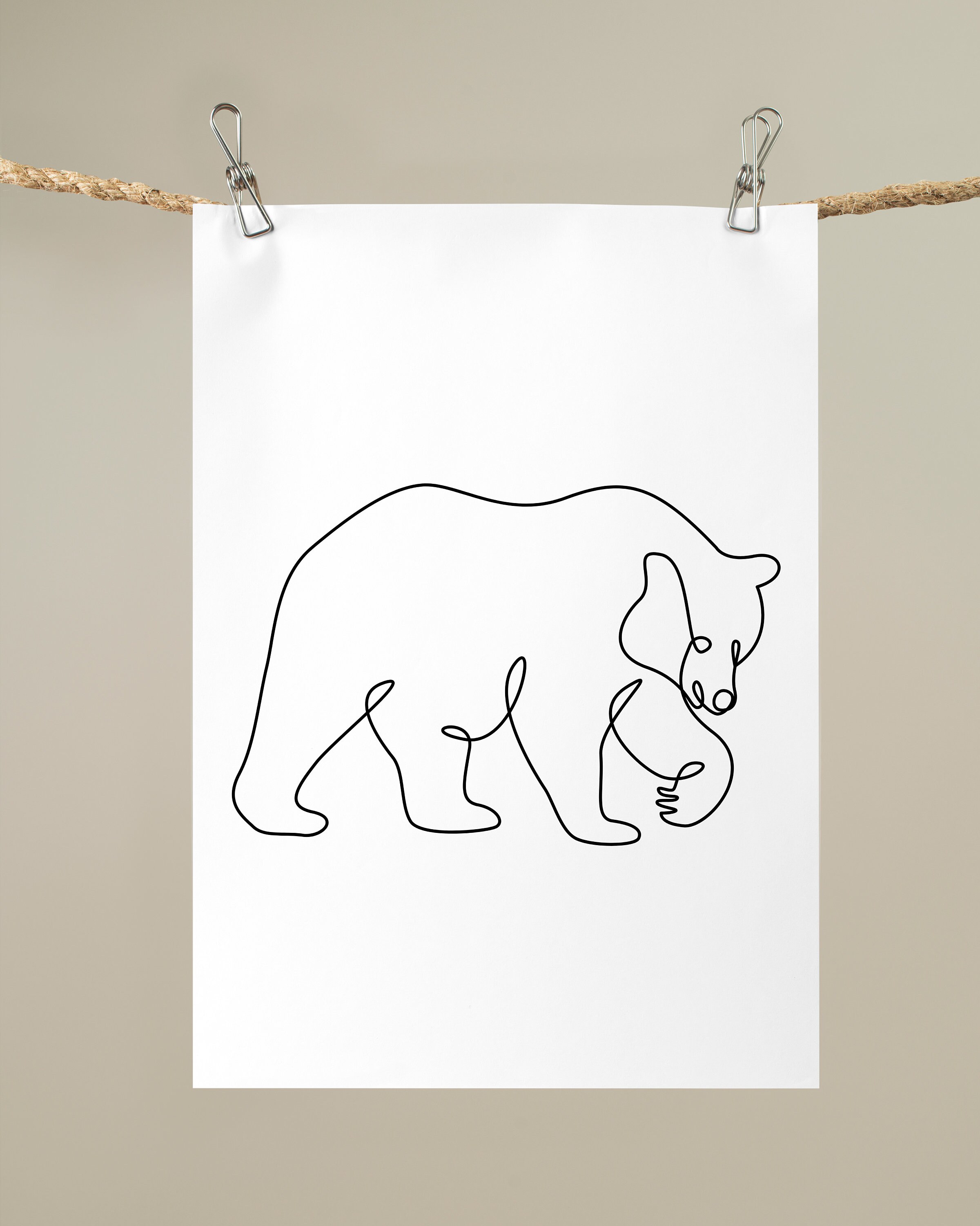One Line Bear Art, Minimalist Printable Bear One Line Drawing Decor ...