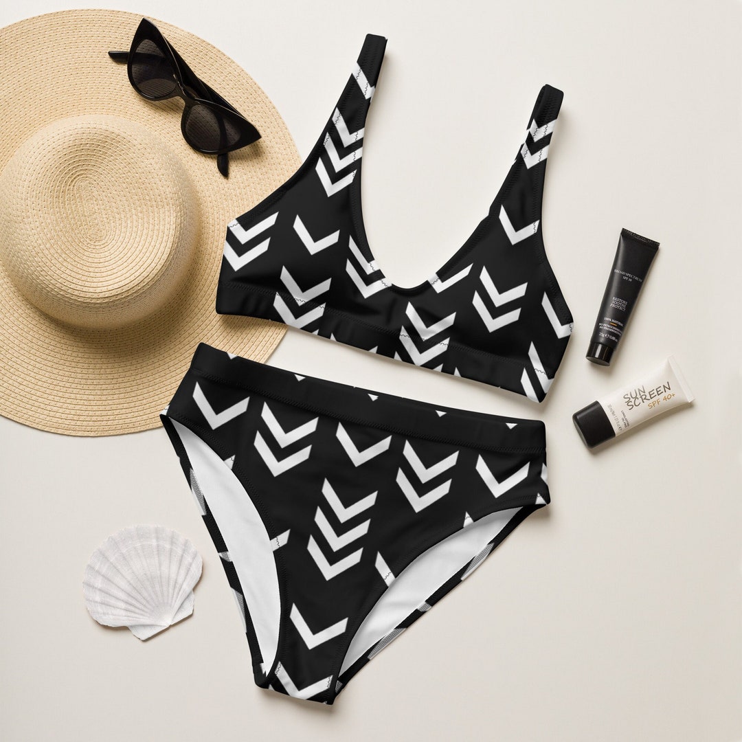 Abstract Black & White Tribal Pattern Recycled High-waisted Bikini ...