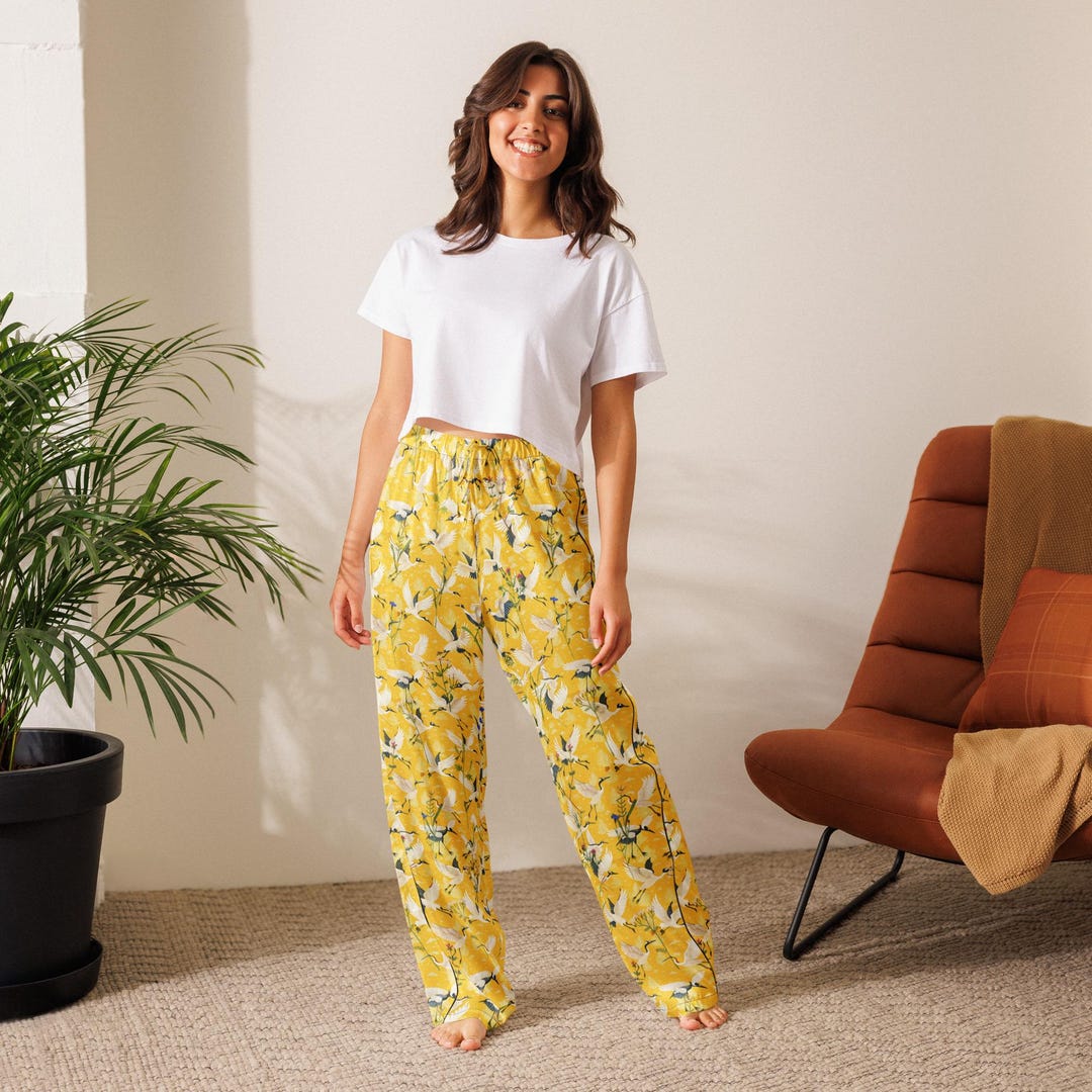 Flying Cranes Bohemian Floral Women’s Pajama Pants, Home Loungewear ...