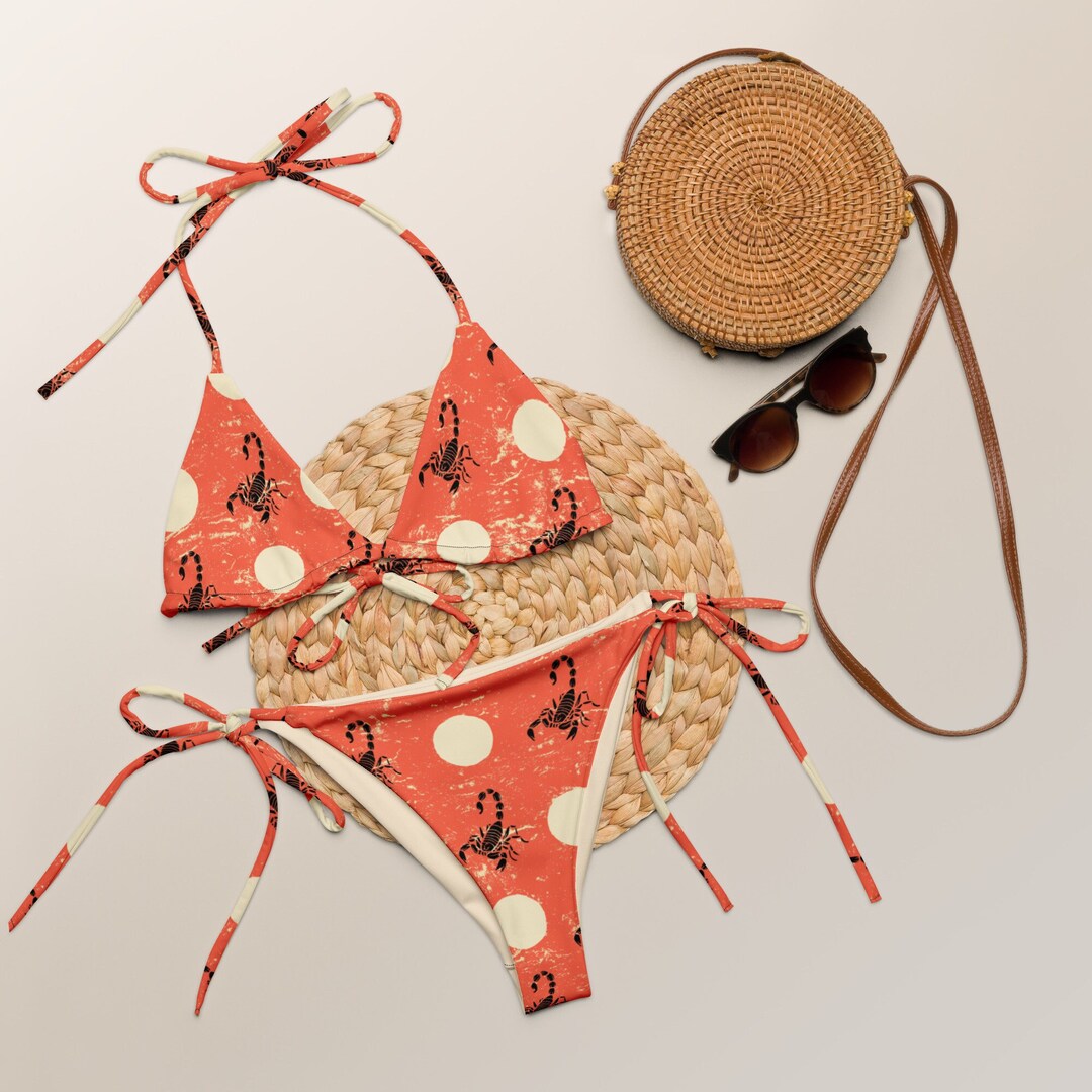 Orange Desert Rose Recycled String Bikini Set, Western Scorpion String ...