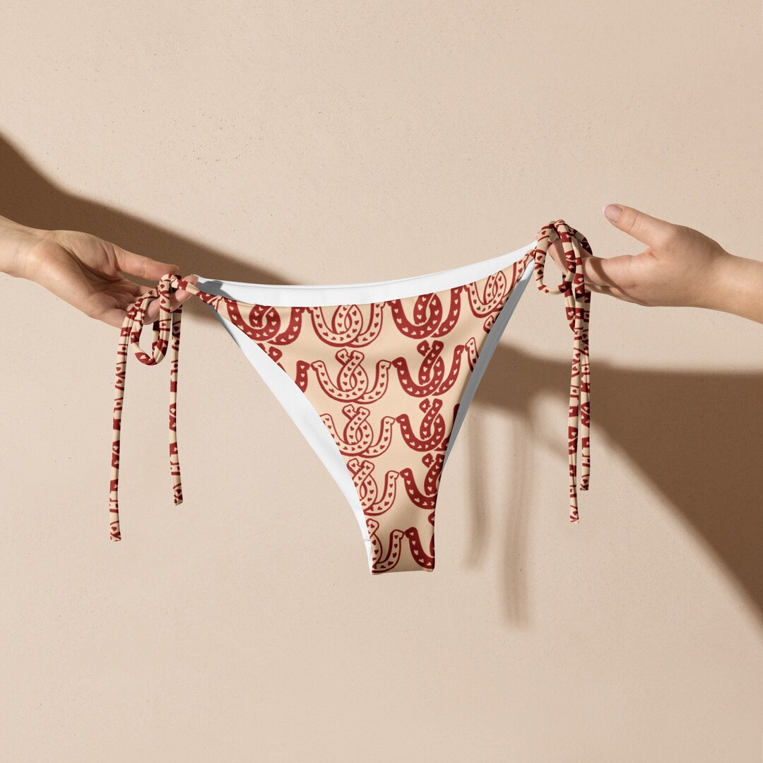Horseshoe With Hearts Recycled String Bikini Bottom, Horseshoe Art Western Swimsuit, Sexy Beach ...