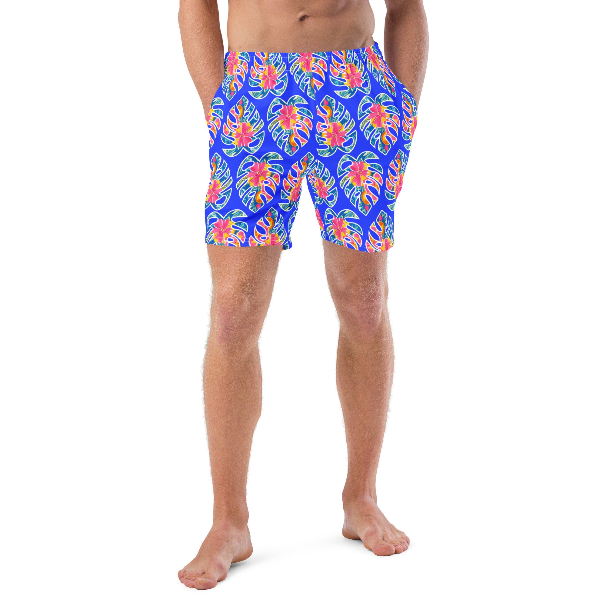 Tropical Recycled Men's Swim Trunks, Vacation Tropical Fabric Swim Wear ...