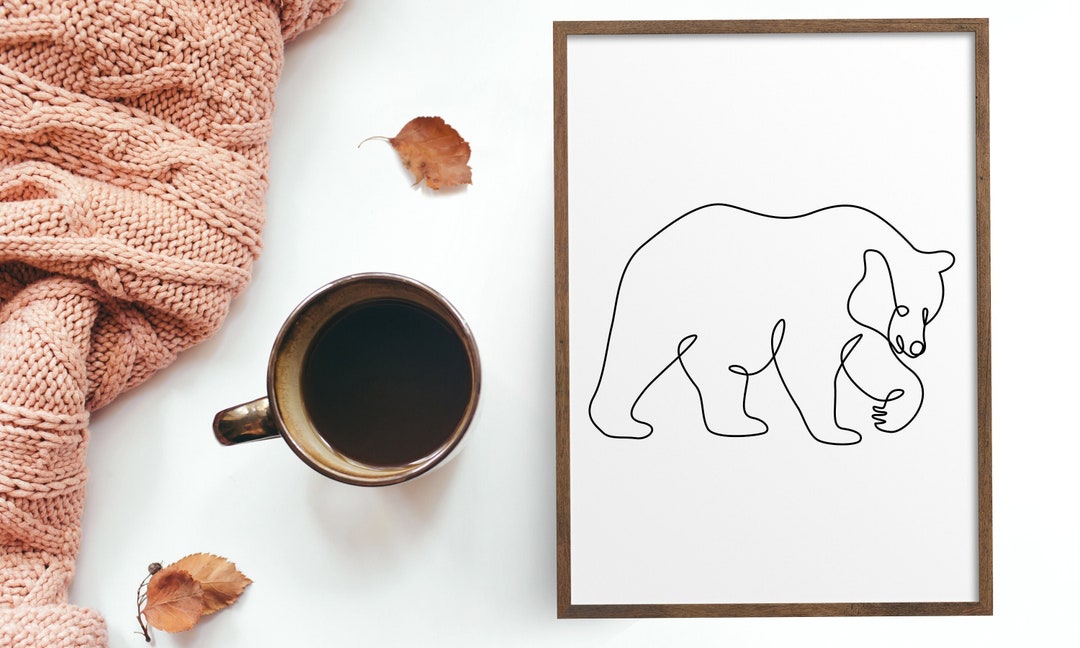 One Line Bear Art, Minimalist Printable Bear One Line Drawing Decor ...