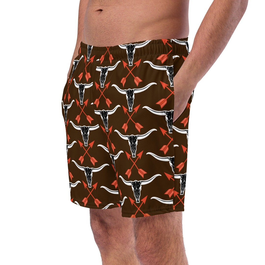 Cowboy Swim Trunks: Western Bull Skull & Arrow Print - Etsy