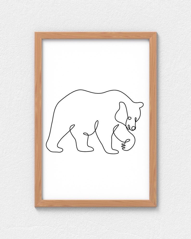 One Line Bear Art, Minimalist Printable Bear One Line Drawing Decor ...