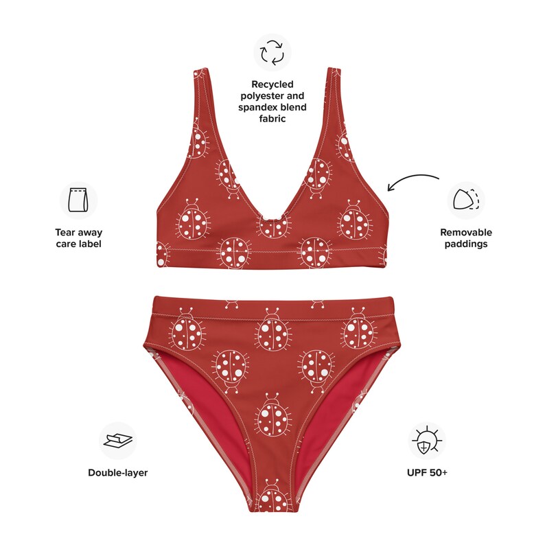 Ladybug Sustainable Black Bikini, Nature Recycled High-waisted Bathing ...