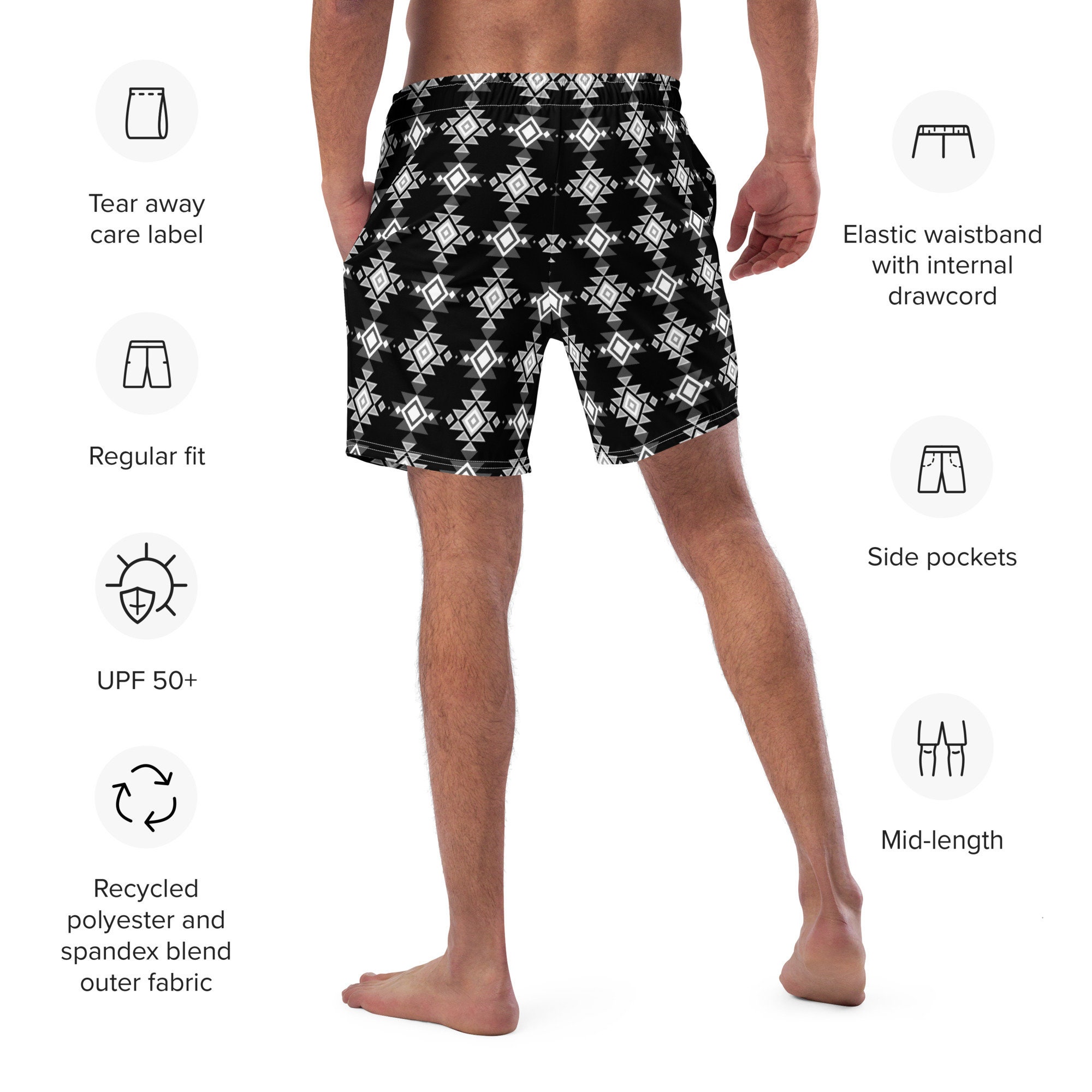 Navajo Aztec Recycled Men's Swim Trunks, Southwest Navajo Clothing ...