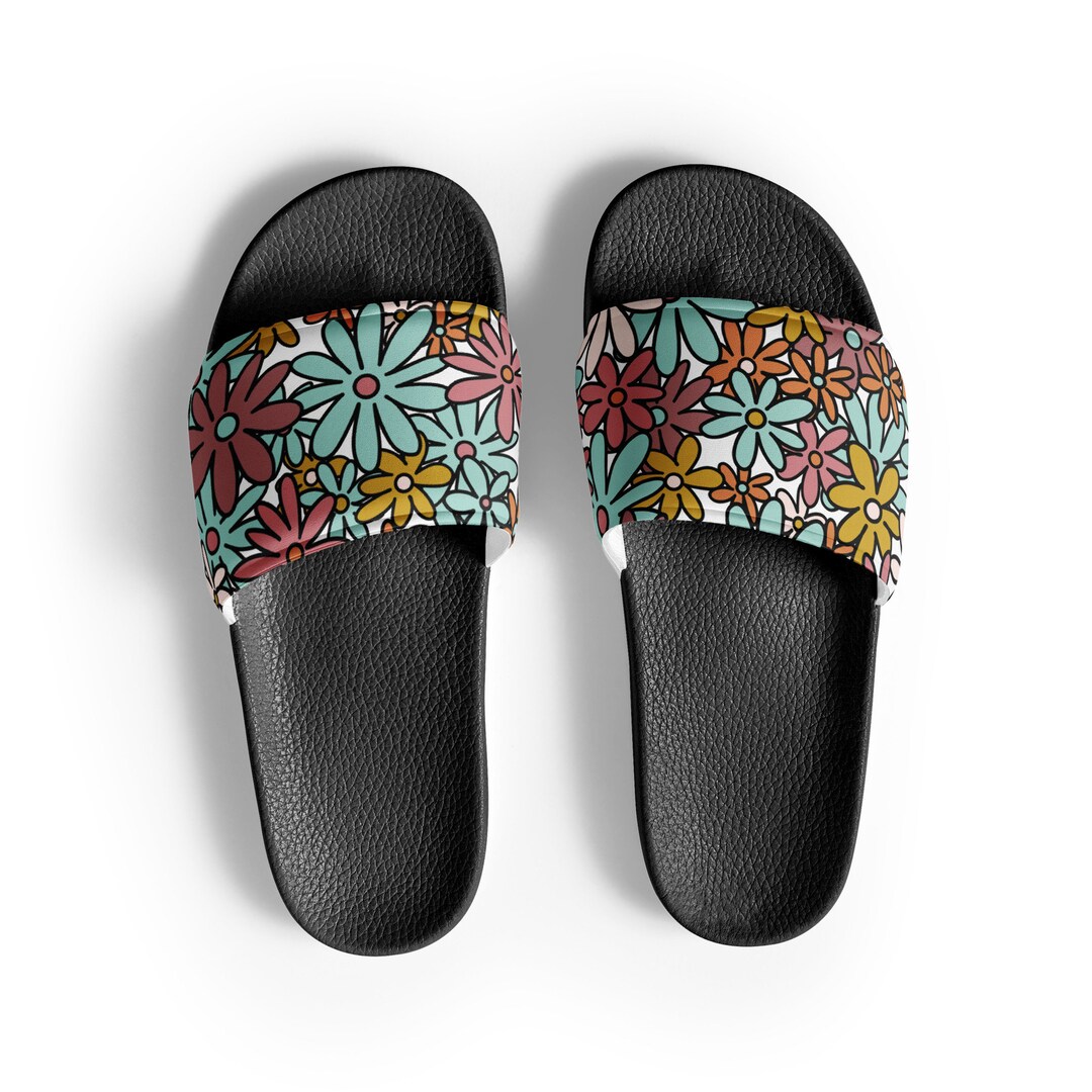 Beauty Daisies Women's Slides Sandals, Summer Slides, Retro 70s Style ...