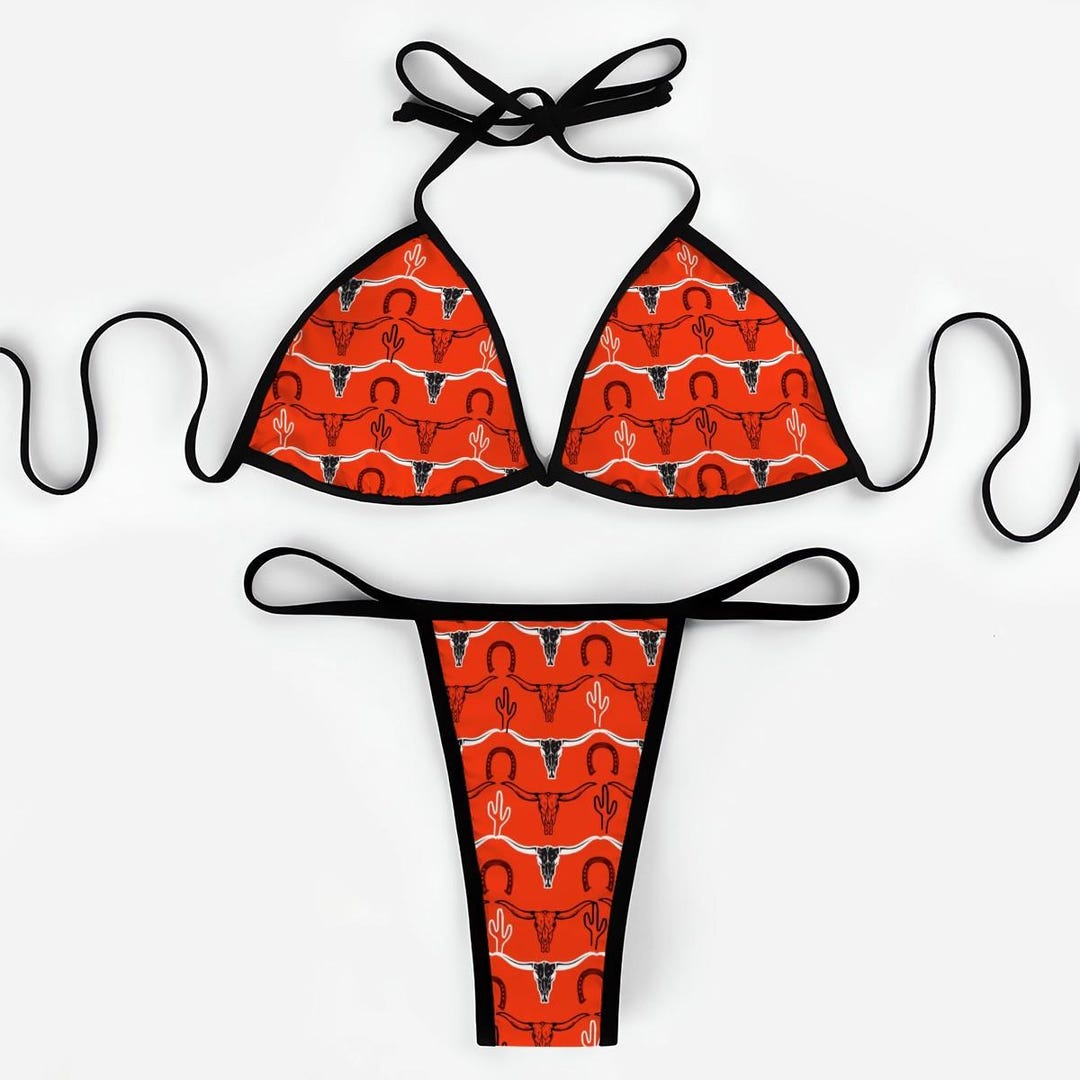 Longhorn Cactus Thong Bikini Set: Sexy Cowgirl Style Swimwear - Etsy