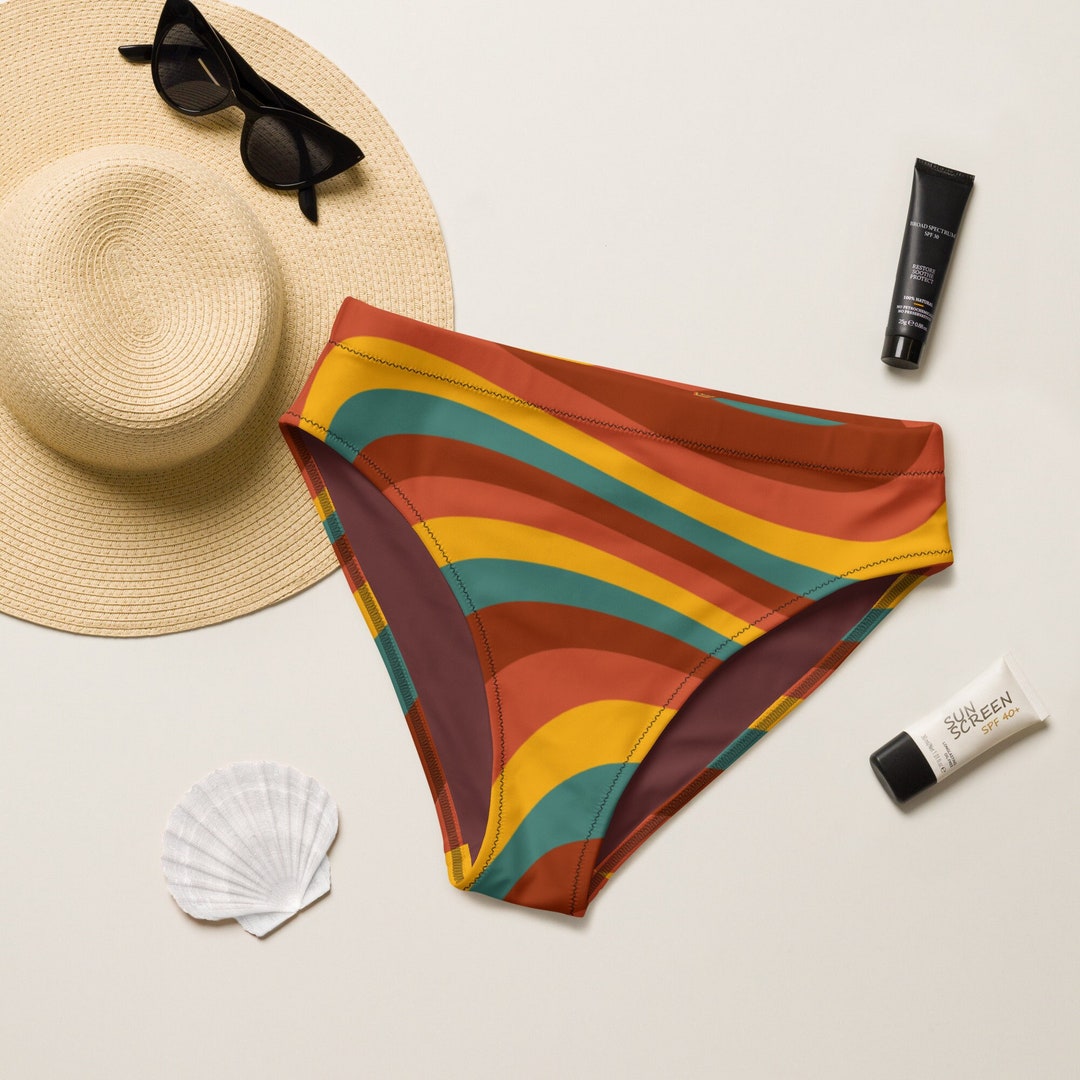 70s Retro Wavy Bikini Bottom - Eco-friendly High Waist - Multicolored ...
