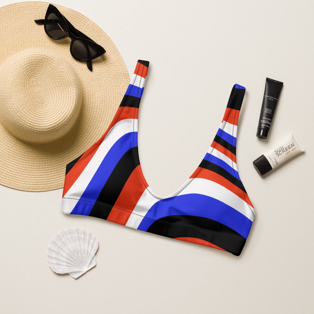70s Eco-friendly Wavy Bikini Top With Multicoloured Pattern Y2K Retro ...