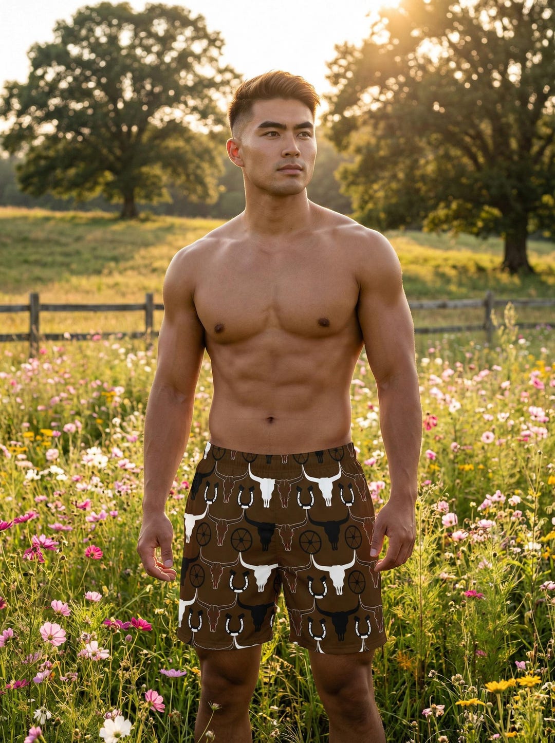 Cowboy Swim Trunks: Western Desert Print, Men's Swim Shorts - Etsy
