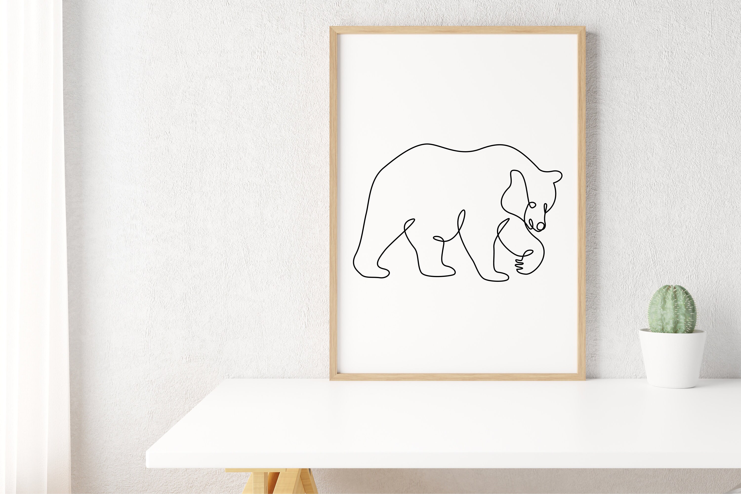 One Line Bear Art, Minimalist Printable Bear One Line Drawing Decor ...