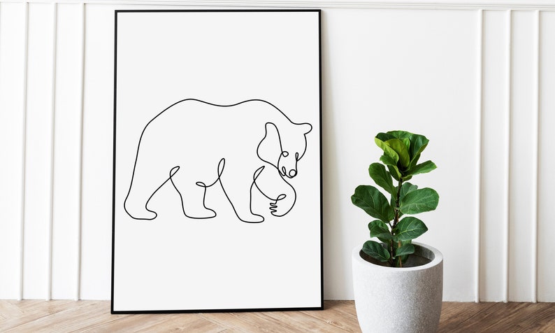One Line Bear Art, Minimalist Printable Bear One Line Drawing Decor ...