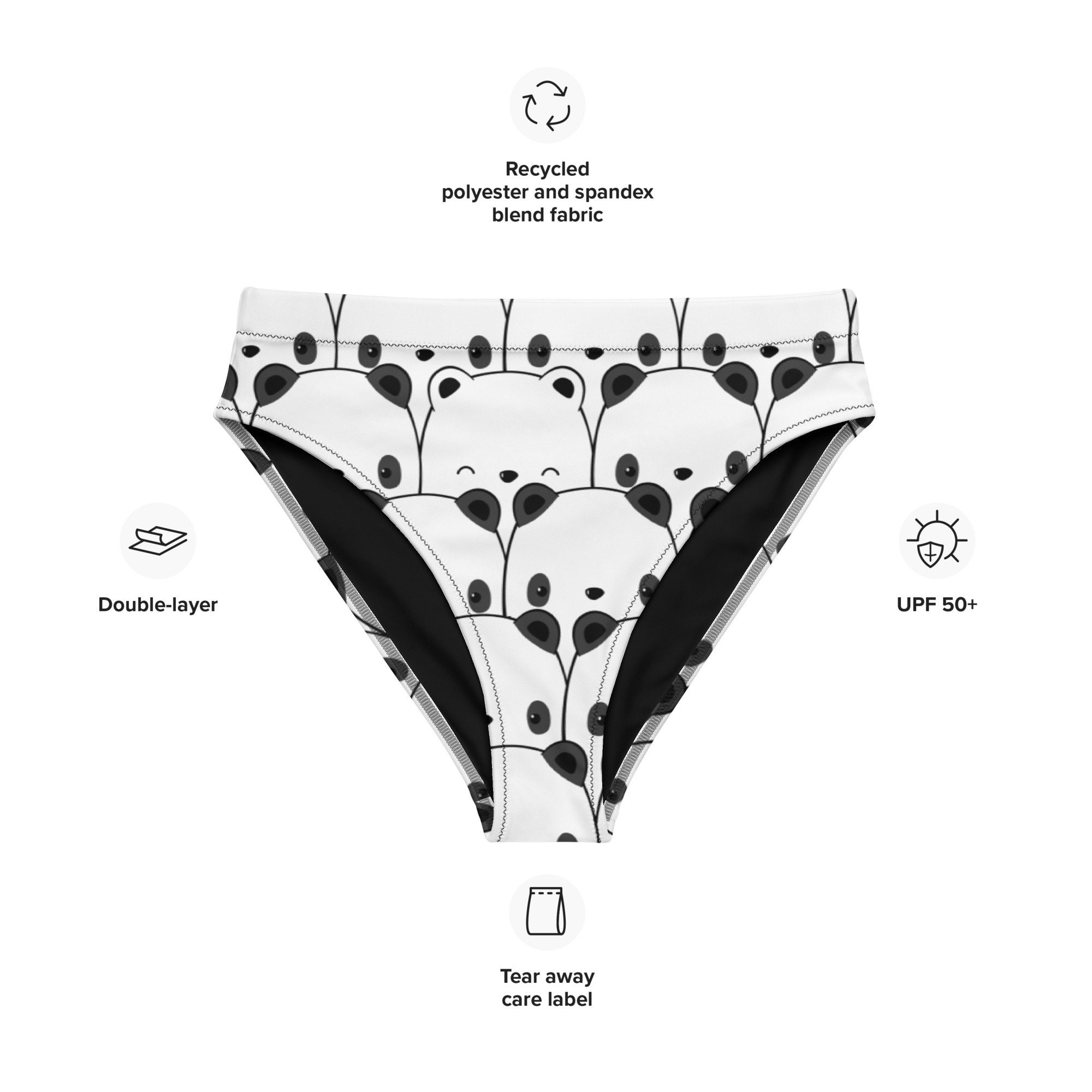 Cute Panda Kawaii Eco Friendly High-waisted Bikini Bottom, Panda Lover ...