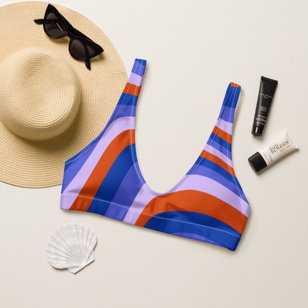 Groovy 70s Wavy Pattern Bikini Top - Eco Friendly Multicoloured - Y2K ...