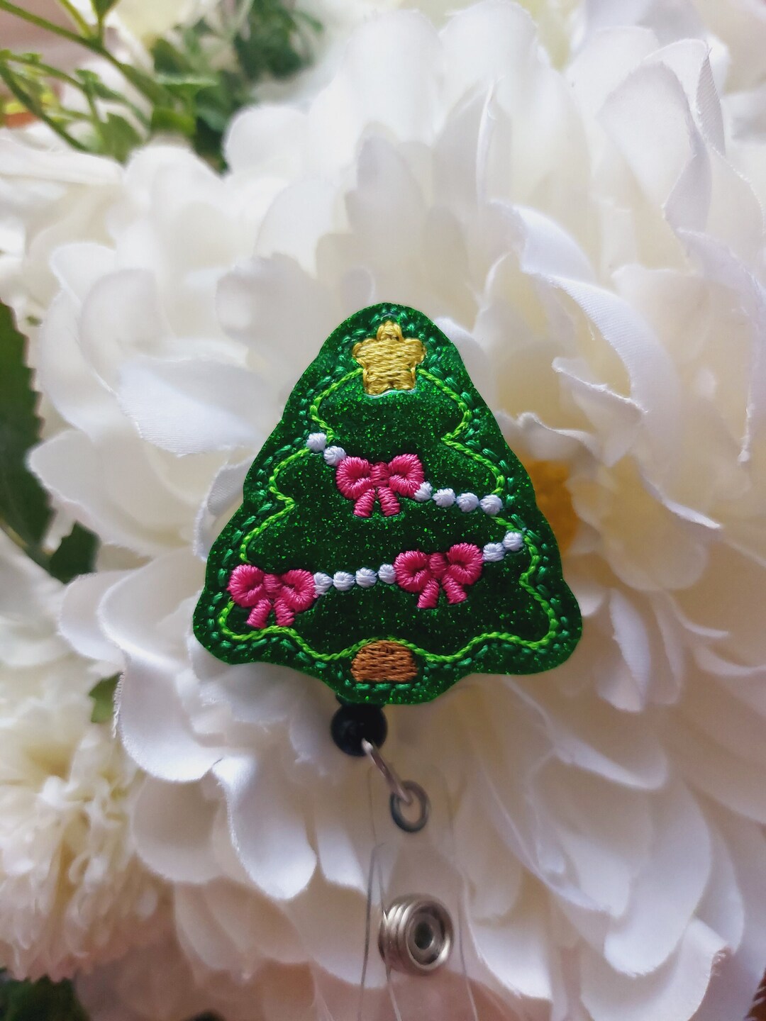 Christmas Tree Feltie Badge Reel, Nurse ID Holder - Etsy