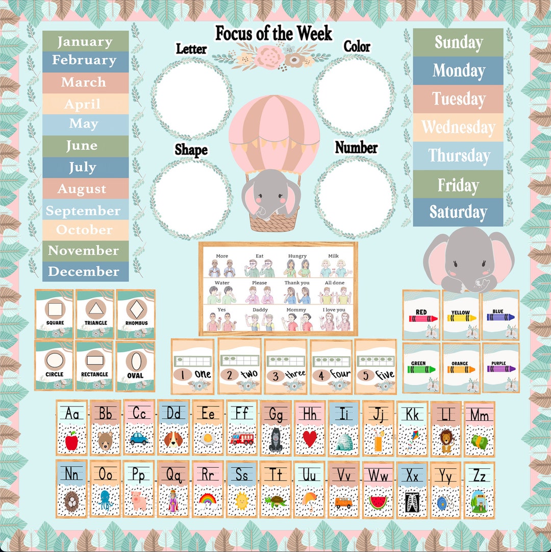 3 Sizes, Baby Elephant Theme, Learning Wall, Classroom Set Up, School ...
